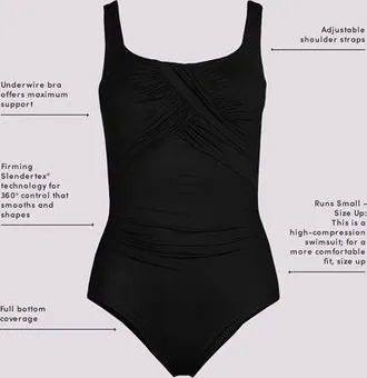 Lands End Shape-Badeanzug mit Bügel SLENDER, Damen, Größe:50 plus, Schwarz, Nylon-Mischung, by Lands End