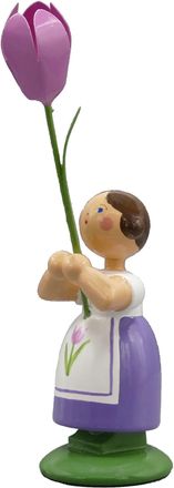 Rudolphs Schatzkiste Blumenm&auml;dchen in lila Kleid mit wei&szlig;er Sch&uuml;rze und rosa Tulpe H&ouml;he 12cm NEU Holzfigur Tulpenm&auml;dchen Fr&uuml;hlingsm&auml;dchen Blumenfigur M&auml;dchenfigur Tulpenfi