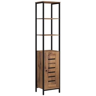 Kleankin Meuble Colonne de Salle de Bain, Armoire de Toilette Haute, Design Industriel, avec 3 étagères Ouvertes, Porte à lamelles et étagères réglables, Marro