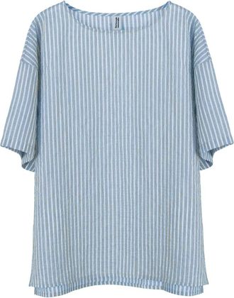 Bomboogie Femme, Blouses et Chemises, Bleu, Taille: 40 FR Blouse &agrave; Manches Courtes Ray&eacute;e