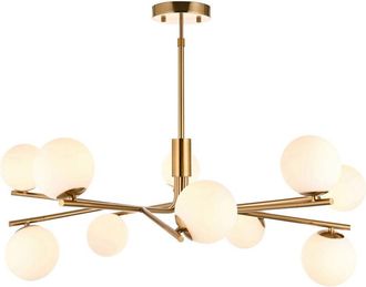 Endon Lighting Aaron Suspension multi-bras, plaque en laiton vieilli bross&eacute; et verre opale mat, 10 ampoules G9