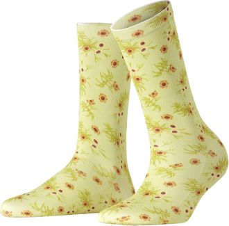 Burlington Damen Socken Floral Romance W So Baumwolle gemustert 1 Paar, Grün Lemon 7498, 36-41