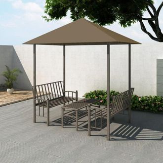vidaXL Vidaxl - Pavillon de jardin et table et bancs 2,5x1,5x2,4m Taupe 180g/m&sup2;