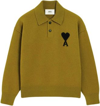 Ami Homme, Pulls, Vert, Taille: XL Polo en laine feutrée Ami de Coeur