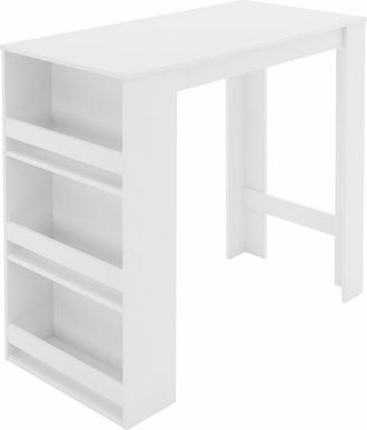 ML Design Table de Bar avec &Eacute;tag&egrave;re &agrave; 3 Niveaux, Blanc, 117x106x57 cm, Beaucoup dEspace de Rangement, Table Haute Moderne, Comptoir de Bar, Table de Bistrot