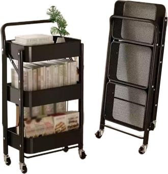 Generic Schmaler Rollwagen mit Rollen und klappbarem Regal for Flexible Aufbewahrung, leicht aufzubauen, mehrstufig, platzsparend, for Bad und B&uuml;ro(Black,45x3
