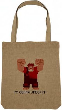 Fabulous Sac Shopping Tote Bag Aspect Lin - Im Gonna Wreck It! Personnage Jeux Vid&eacute;o Ralph 8 Bits Arcade Retro Gaming - Sac de Courses Toile Epaisse 360g Beige
