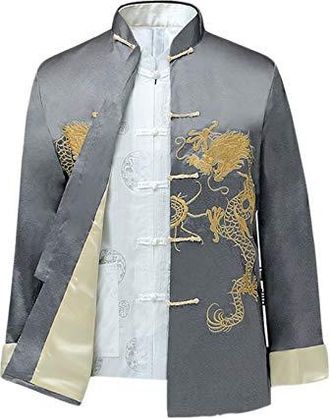Keephen Chinois Style Tai Chi Chemise Kung Fu Tops Costume Tang Men Manche Longue Dragon Brod&eacute; Veste Manteau V&ecirc;tements dext&eacute;rieur
