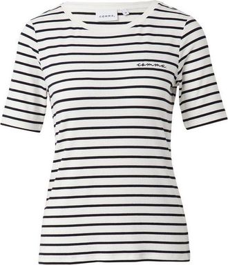 Comma Kurzarmshirt T-Shirt Gestreiftes T-Shirt im Slim Fit mit Logo-Stickerei