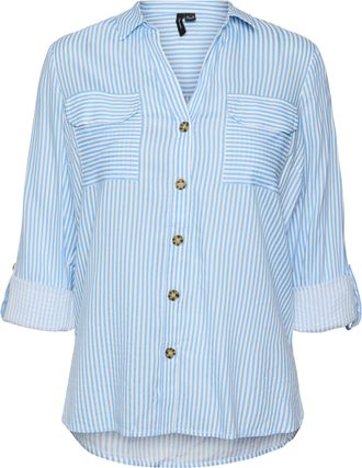 Vero Moda Damen Vmbumpy L/S Shirt New WVN Ga Noos Langarmbluse, Azure Blue,XL