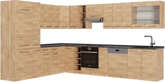 Vicco Eckküche Fame-Line, Goldkraft Eiche, 347 x 46 cm ohne Arbeitsplatte