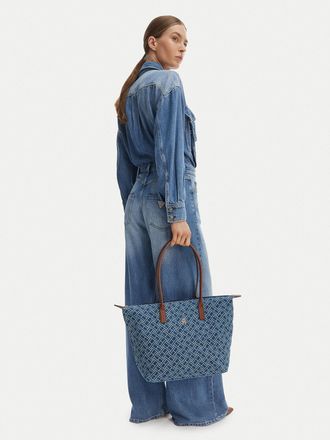 Tommy Hilfiger Handtasche Tommy Hilfiger Popette Tote Denim Flag AW0AW18613 Blau
