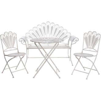 Beliani Bistro-Set mit Bank PAVIA Metall Cremewei&szlig;