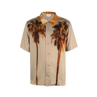Blue Sky Inn Kurzarmige graue Chemise mit orangefarbenen Drucken - - Shirts - Herren - Beige - S