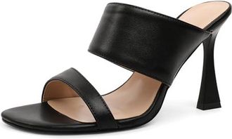 EDEFS Sandales Femme &agrave; Talons Aiguilles Hauts de 10 cm Mules &agrave; Bout Carr&eacute; Ouvert Sans Bride pour &Eacute;t&eacute; F&ecirc;tes Mariage Bureau & Vie Quotidienne Noir PU EU42