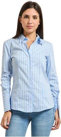 Patrizia Pepe Femme, Blouses et Chemises, Bleu, Taille: 44 FR Chemise Popeline Ray&eacute;e Coupe Slim