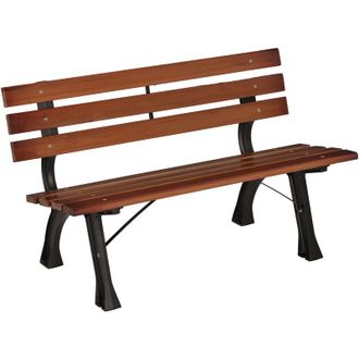 OUTSUNNY Banc de jardin 2 places style rural chic assise dossier &agrave; lattes bois sapin lasur&eacute; ch&acirc;ssis fonte alu noir