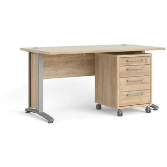 Dmora Schreibtisch Orphee, Mehrzweckschreibtisch, Bürotisch für pc, Eckschreibtisch, 150x80 h75 cm, Grau und Eiche - Dmora