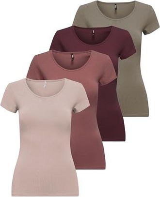 Only Onllive Love S/S Haut JRS &agrave; col rond pour femme (1 pi&egrave;ce), Rose (banni&egrave;re marron/marron rose/dor&eacute;/noyer), 3XL