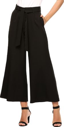 Beyove Weite Hosen Damen Sommer Leicht Freizeithosen Hohe Taille Solide Loose Fit Palazzo Hose 7/8 Elegant Bequem Anzughosen mit G&uuml;rtel Schwarz XXL