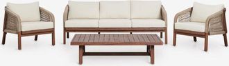 Sklum Gartenset mit 3-Sitzer-Sofa, 2 Sesseln und Couchtisch aus Akazienholz Dubai Gardenia Wei&szlig; Akazienbraun dunkel
