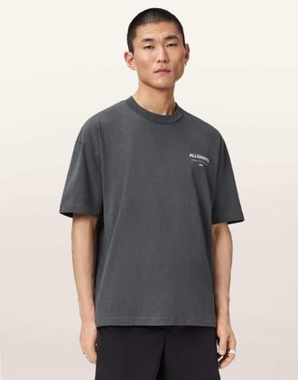 AllSaints Underground - T-Shirt in dunklem Stahlblau mit Rundhalsausschnitt