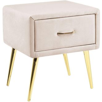 Beliani Nachttisch Hellbeige Samt 38 x 46 x 49 cm mit Metallgestell Gold 1 Schublade Rechteckig Aufbewahrung Modern Glamourös Möbel Schlafzimmer Flur