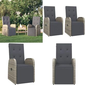 vidaXL Vidaxl - Garten-Liegest&uuml;hle mit Kissen 2 Stk. Grau Poly Rattan - Gartenstuhl - Liegesessel - Outdoor M&ouml;bel - Pool Lounge Chair - Rattan Sessel - Home