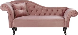 Beliani Chaiselongue Samt rosa Links gesteppt mit Kissen Chesterfield-Stil Lattes
