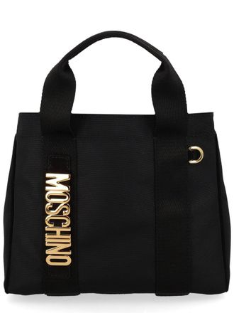 Moschino Womens Tote Bag Carry Me Black Polyester Viscose Handbags Hand