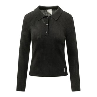Calvin Klein Polo en maille c&ocirc;tel&eacute;e en laine m&eacute;rinos - Femme - Pulls - Noir - Taille: 38 FR