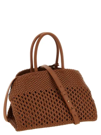 Ferragamo Womens Woven Calfskin Shoulder Bag Brown Leather