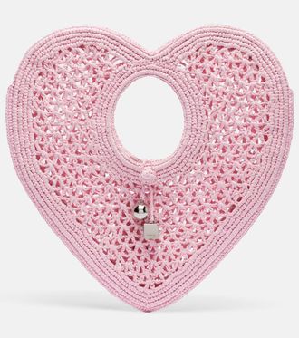 Jacquemus Schultertasche Spiaggia Coeur Small aus Raffiabast
