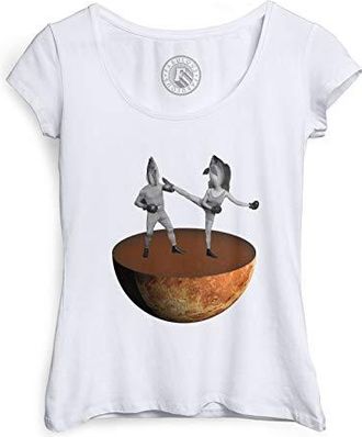 Fabulous T-Shirt Femme Col Echancr&eacute; Fish Fighters Poissons Boxe Collage Art Surr&eacute;alisme