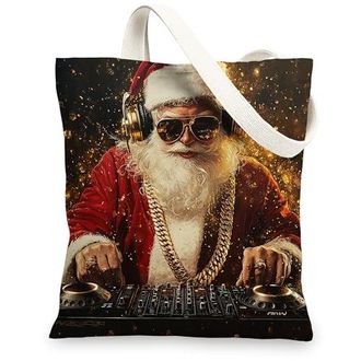 Generic Sac fourre-tout en toile avec motif de P&egrave;re No&euml;l pour faire du shopping, 33 x 38,1 cm, amusant et cool, sac d&eacute;picerie r&eacute;utilisable pour femme, vacance