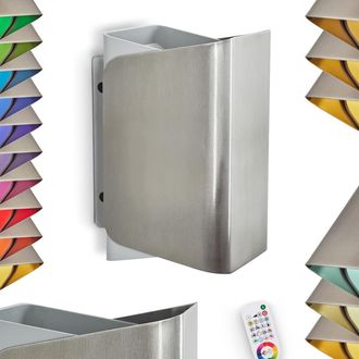 HOFSTEIN LED Außenwandleuchte Bafueiras, moderne Außenlampe aus Metall in Nickel-matt/Weiß, Wandlampe mit Lichteffekt & m. Fernbedienung u. Farbwechsler, LED 6