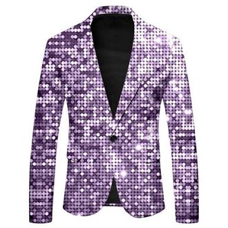 Generic Veste pour homme, aspect paillet&eacute;, impression 3D, ciel &eacute;toil&eacute;, rayures, blazer, carnaval, f&ecirc;te, veste slim fit un bouton, veste de costume pour carnav