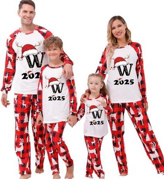 Generic Pyjama de No&euml;l Famille, Ensemble Pyjama Noel Famille Arbre de No&euml;l 26 Lettres Impirm&eacute; Pajamas de Familles Set Rouge Arbre de No&euml;l Nouvelle Ann&eacute;e Comm&eacute;