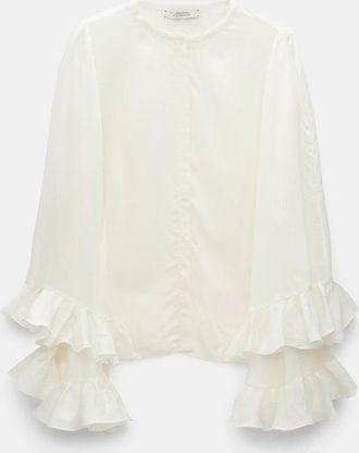 Dorothee Schumacher Bluse aus gestreiftem Seide-Viskose Organdy Voile mit Volants