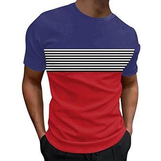 Generic T-shirt ray&eacute; ample pour homme Printemps et &eacute;t&eacute; Loisirs Sports Respirant Confortable Plage Vent Rayures Couleur T-shirt &agrave; manches courtes, Rouge, XXL