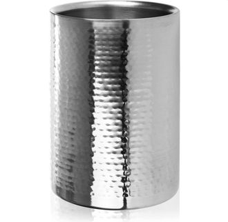 Com-Four Flaschenkühler - Sektkühler - Eiswürfelkühler aus Edelstahl, Weinkühler - Eiswürfelkübel doppelwandig - Hammerschlag-Design (1 Stück - silberfarben/ge