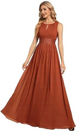 Ever-pretty Robe de Soirée col Rond sans Manches Robe Mousseline Femme Tenue Soiree Femme Chic Orange Caramel 44