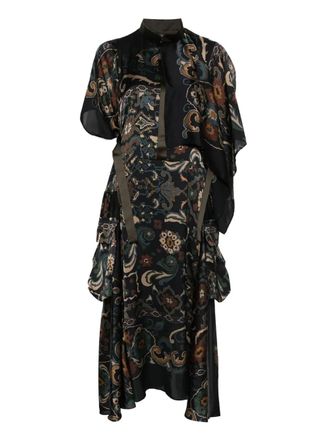 sacai robe superposée à motif cachemire - Noir