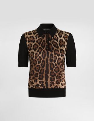Dolce & Gabbana Polo-pullover Aus Wolle Mit Leo-print - Frau T-shirts Und Sweatshirts Animalprint 36