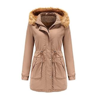 Generic Vestes pour femmes 2026 Manteau &eacute;pais grande taille chaud dhiver doubl&eacute; en polaire Veste dext&eacute;rieur avec capuche et poches lat&eacute;rales, kaki, XXL