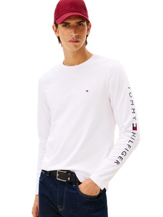 Tommy Hilfiger Herren Langarm Baumwolle Grafik T-Shirts mit gesticktem Logo, Weiss/opulenter Garten, XL