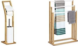 Relaxdays Stand WC Garnitur Holz HBT 75 x 19 x 19 cm, Natur wei&szlig; & Bambus treppenf&ouml;rmiger Handtuchhalter mit 3 Handtuchstangen als Elegantes Badaccessoire, 24 x