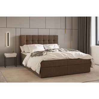 E-MEUBLES Kontinentalbett, Boxspringbett, Bett mit bettkasten, Bonell-Matratze und Topper, Doppelbett - Boxspringbett 05 - 180x200 - Braun - Hugo 24