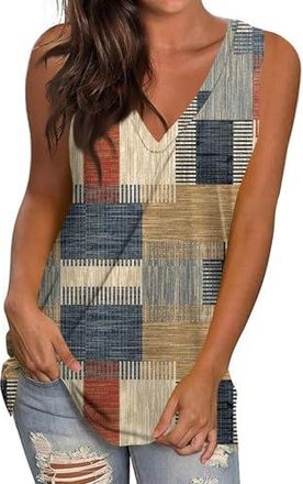 Generic Debardeur Femme Chic et &eacute;l&eacute;gant Chemisier sans Manche Imprimer D&eacute;bardeur Top Col V ete Haut Chic et Elegant Caraco Vetement Femme ete Tee Shirt sans M