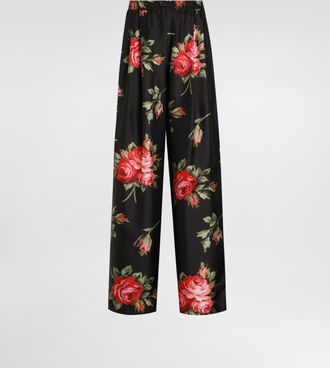 Dolce & Gabbana Weite Hose Aus Twill Mit Rosenbouquet-print - Frau Hosen Und Shorts Mehrfarbig 52